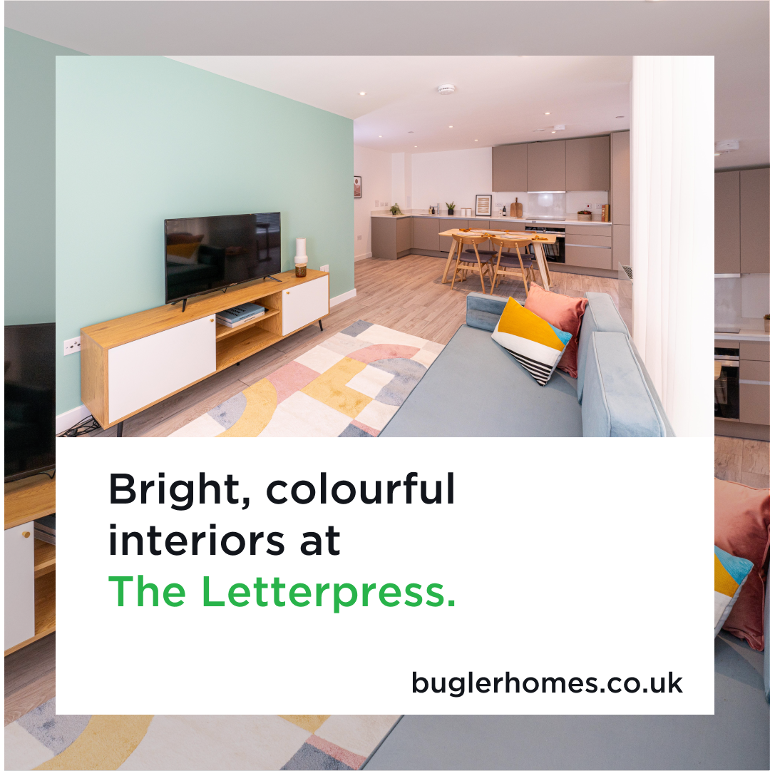 Bright, colourful interiors at The Letterpress - Bugler Homes